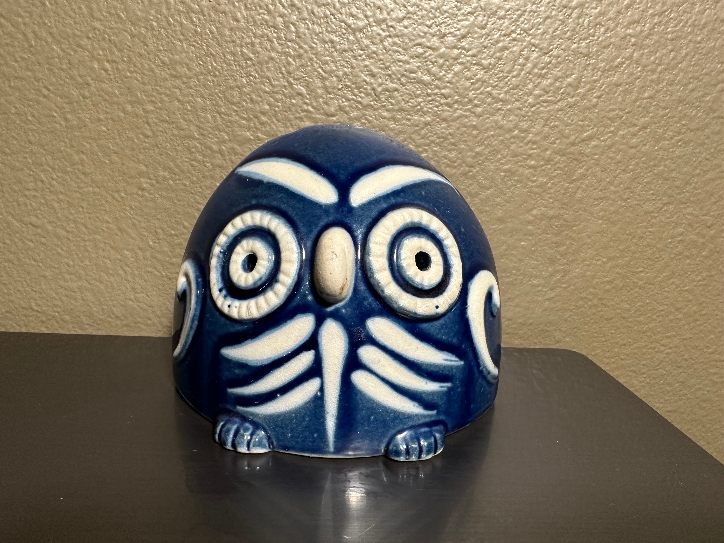 An Unique Art Pottery Blue Ceramic OWL and a Rusty Blue Mug - Etsy