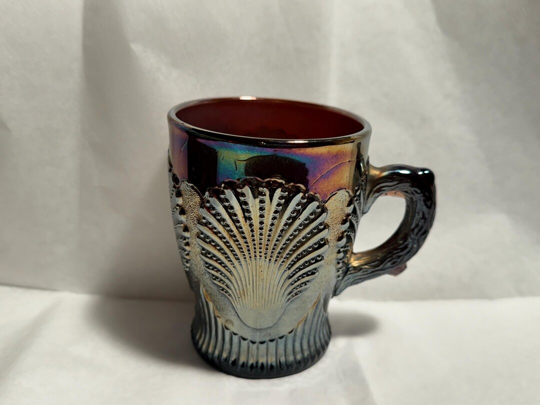 Dugan Diamond Beaded Shell Blue and Amethyst Carnival Glass Cup - Etsy