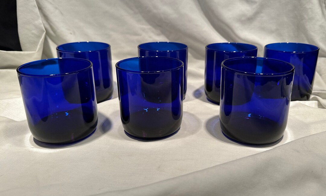 Set of 7 Vintage LIBBEY ROCK SHARPE 10 Oz Cobalt Blue Glass Tumbler. - Etsy