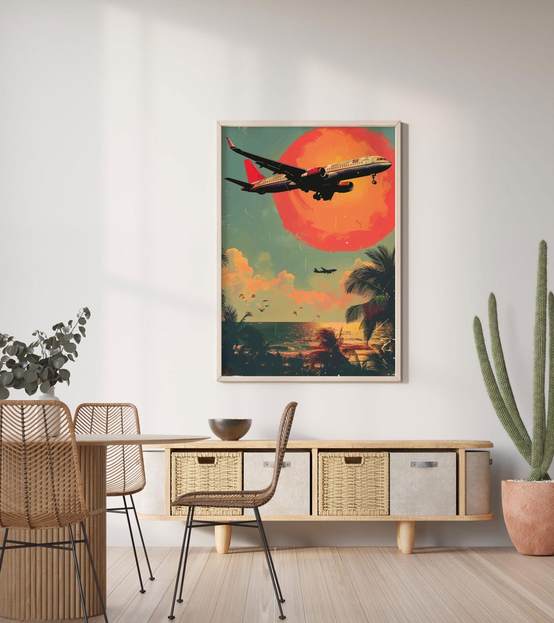 Tropical Sunset Airplane Poster - Retro Travel Wall Art | Aviation ...