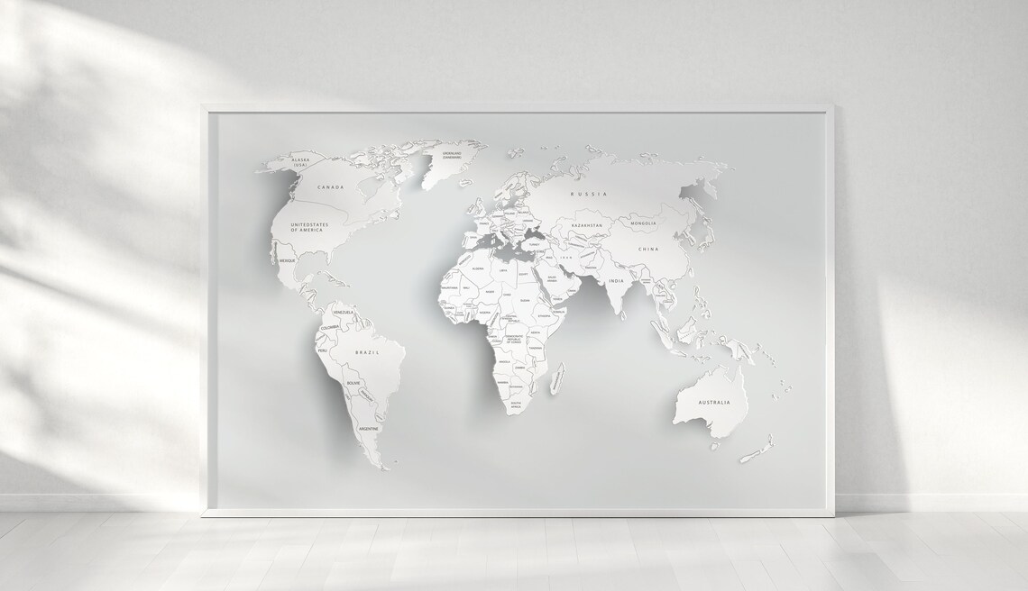 Minimalist World Map Poster - Modern Home Decor - World Map Educational ...
