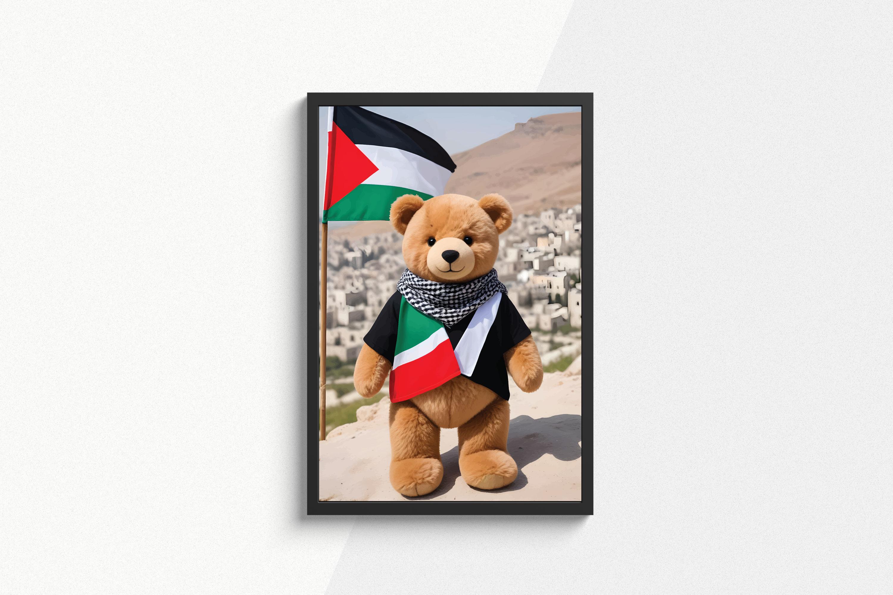 Palestine Poster - Teddy Bear With Kaffiyeh - Palestine Flag Print ...