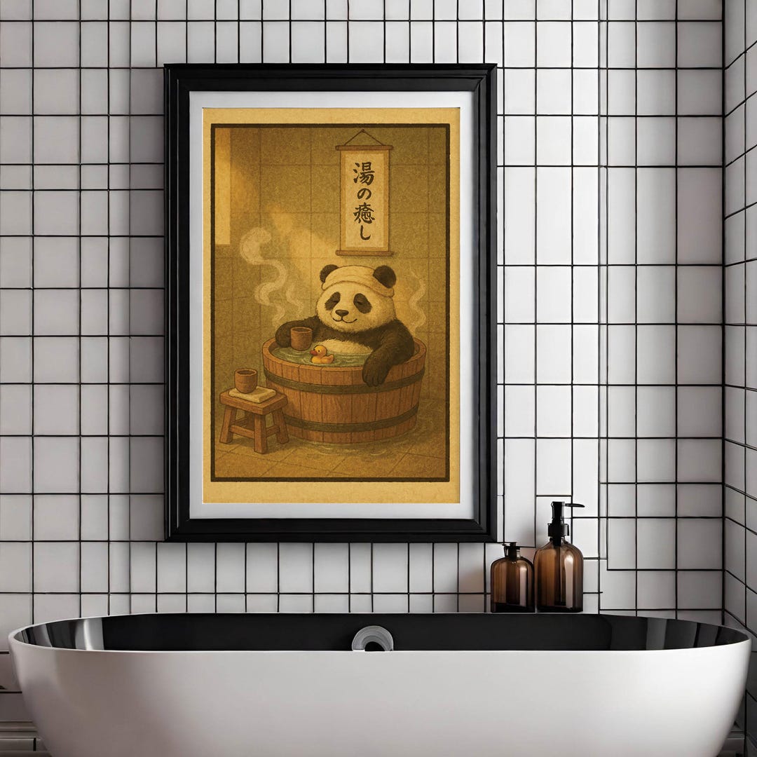 Japanese Panda in A Bath Tub Onsen Wall Art Print – Cozy Bathroom ...