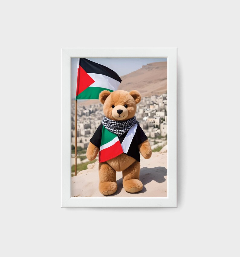 Palestine Poster - Teddy Bear With Kaffiyeh - Palestine Flag Print ...