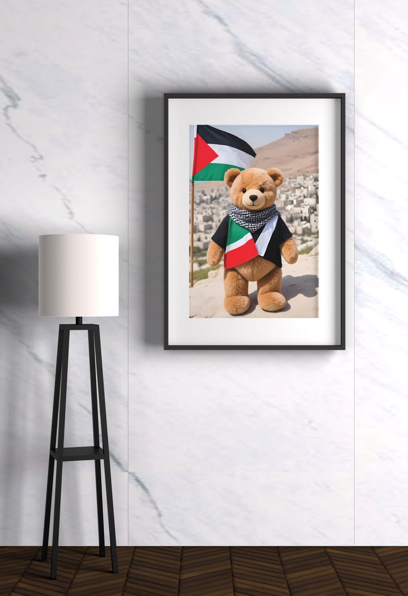 Palestine Poster - Teddy Bear With Kaffiyeh - Palestine Flag Print ...