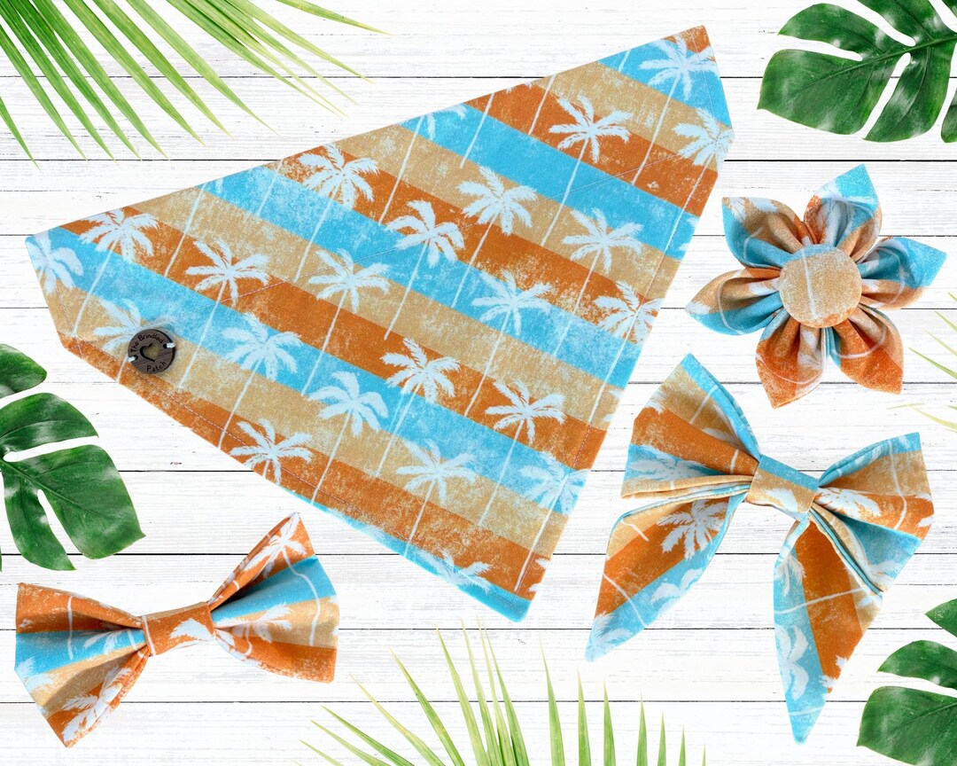Retro Palm Tree Bandana, Personalized Tropical Over the Collar Bandana ...