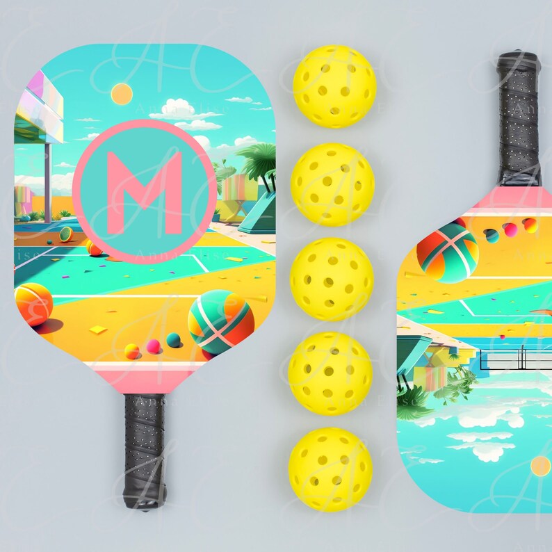 Retro 1980's Beach Scene Pickleball Paddle Cover Design,pickleball Bag ...