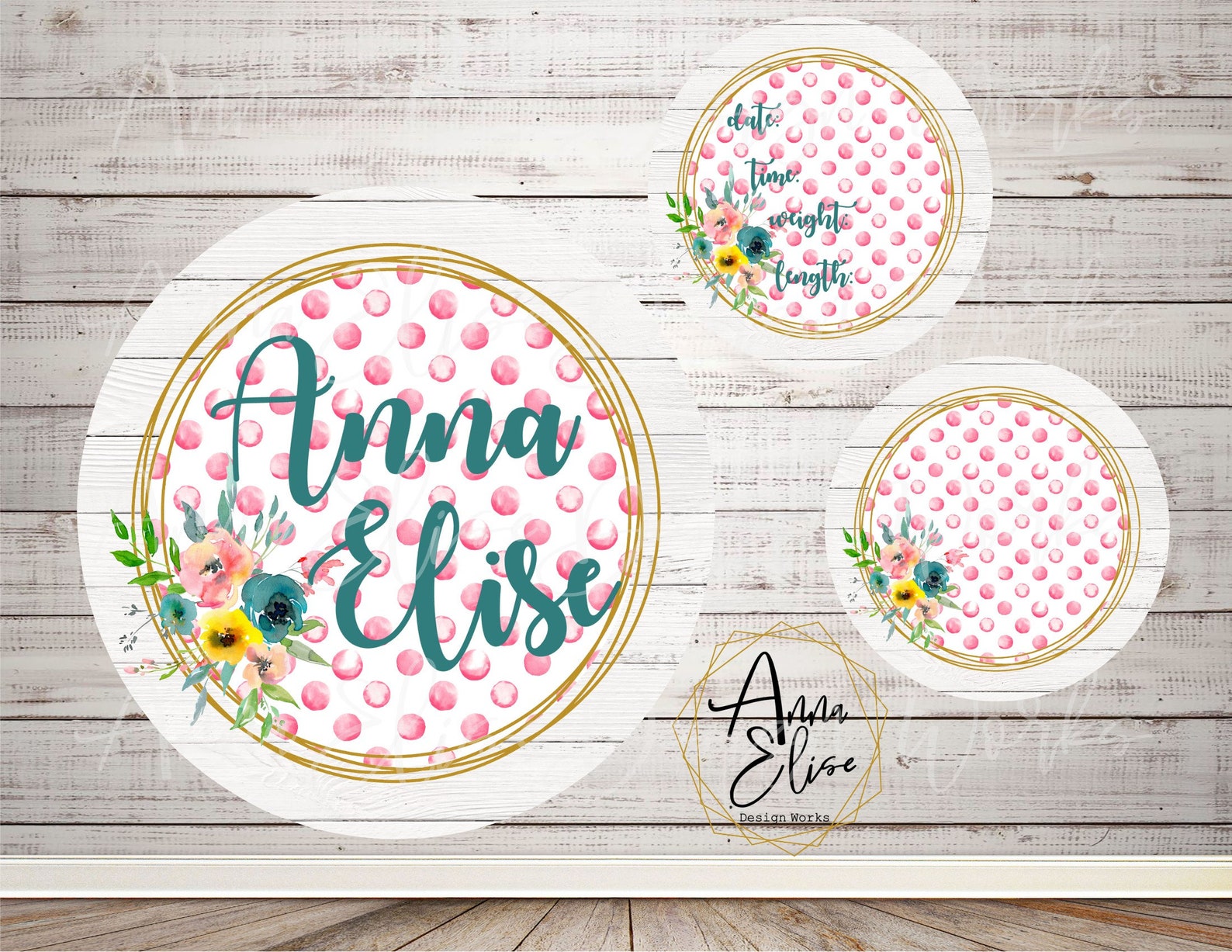Floral Birth Announcement Sign: Pink Polka Dot Template (digital ...