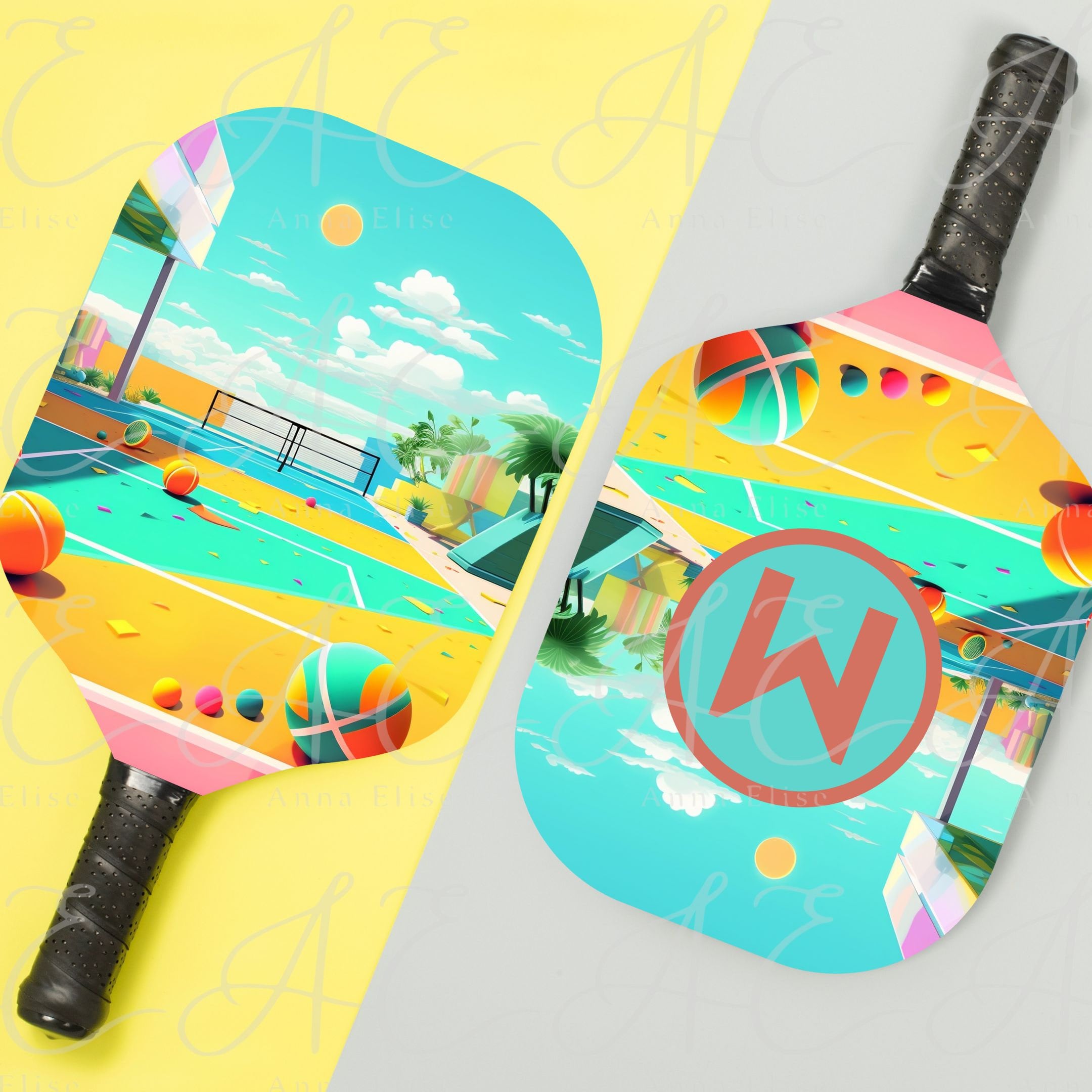 Retro 1980's Beach Scene Pickleball Paddle Cover Design,pickleball Bag ...
