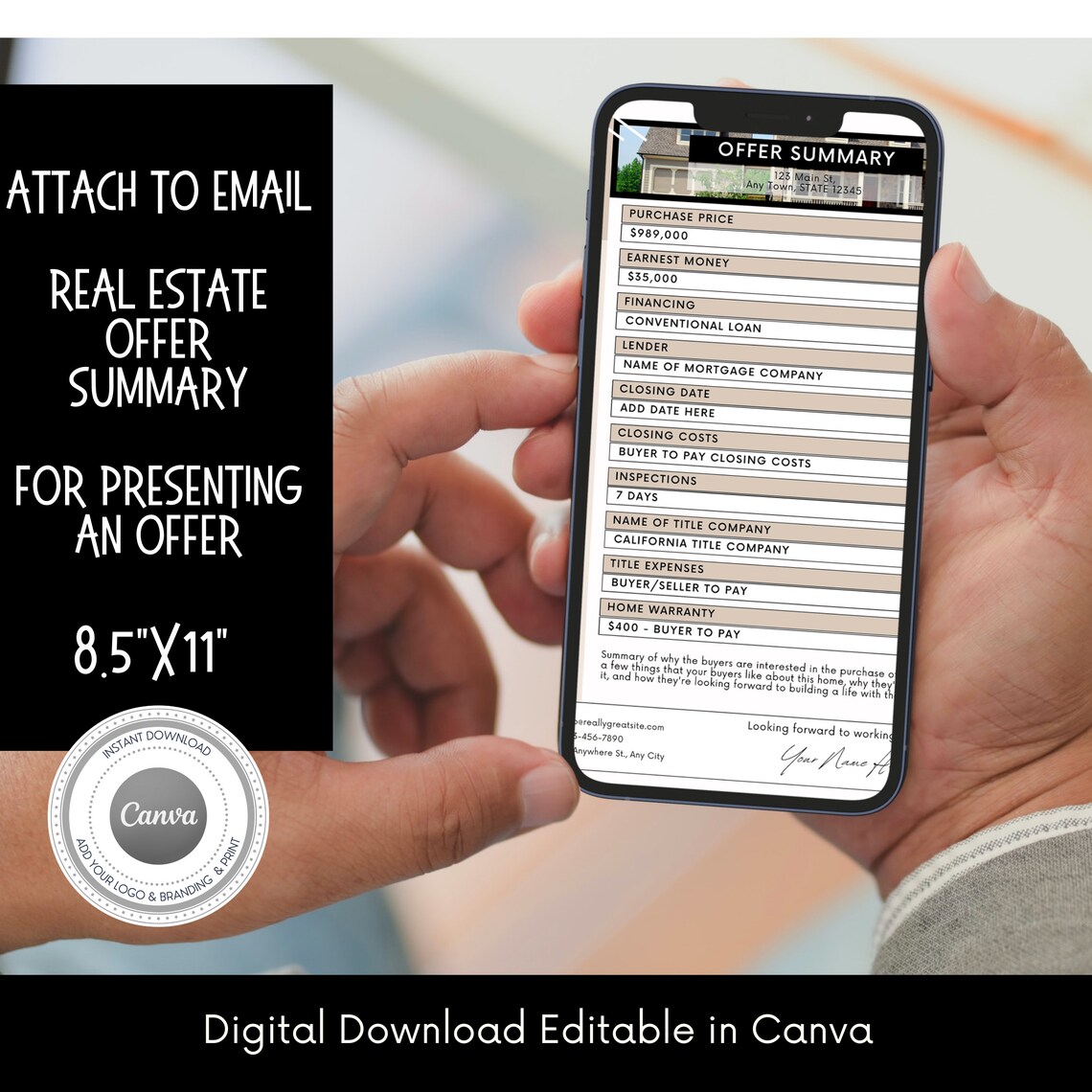 Real Estate Offer Summary Sheet Real Estate Marketing Real - Etsy