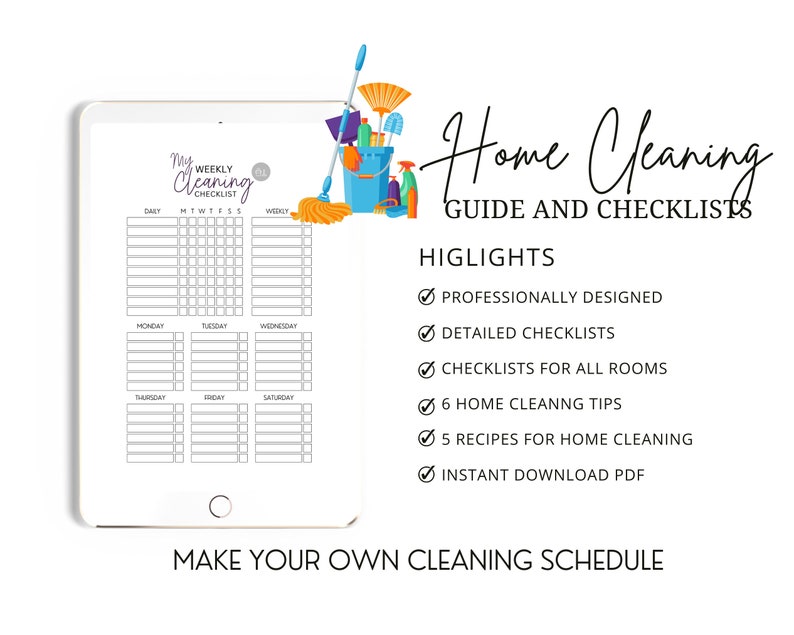 CLEANING CHECKLISTS PRINTABLE Modern Spring Home Cleaning Guide With ...