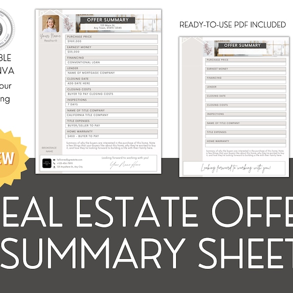 Real Estate Offer Summary Template - Etsy