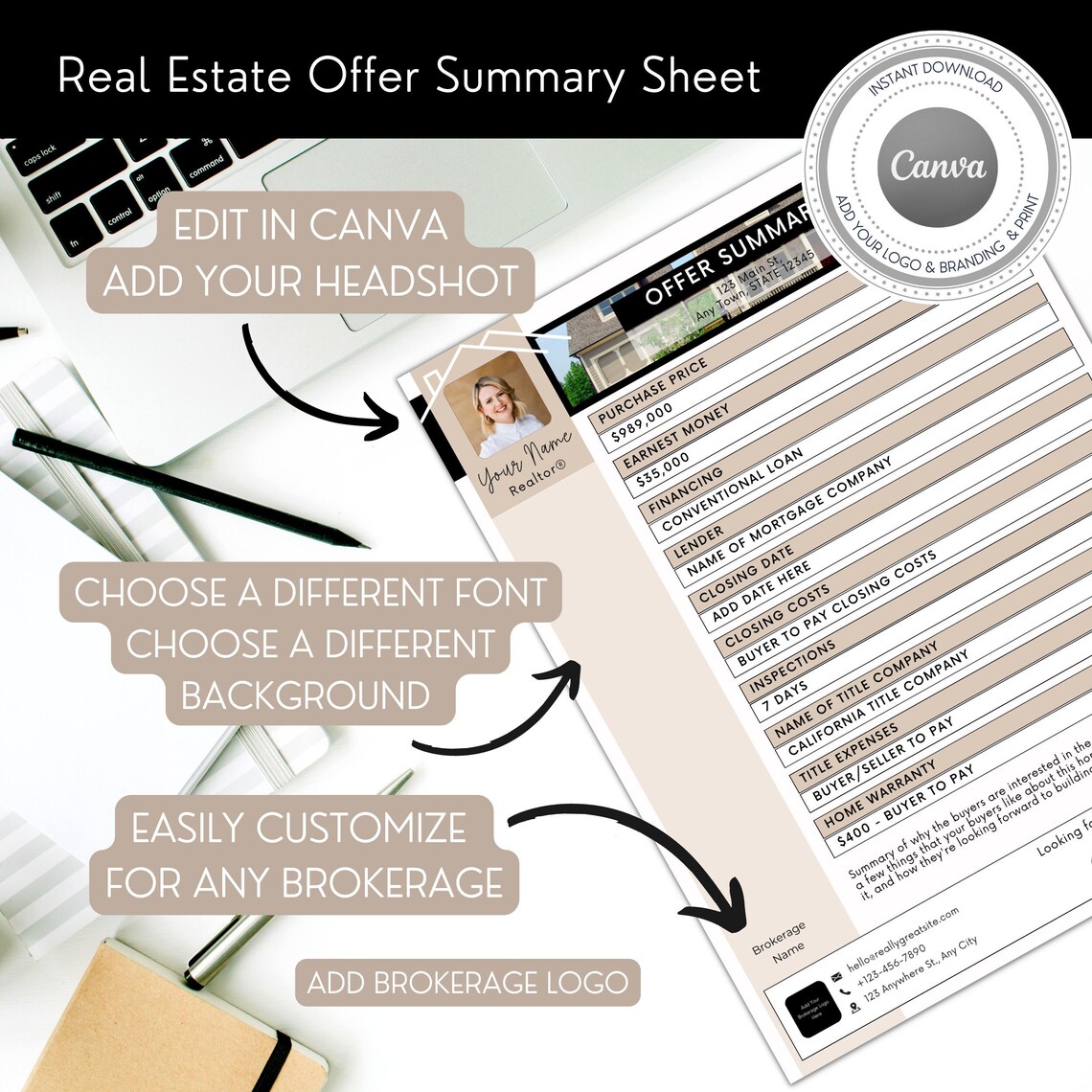 Real Estate Offer Summary Sheet, Real Estate Marketing, Real Estate ...