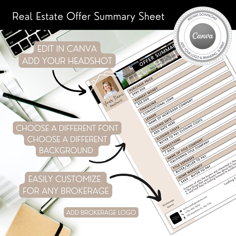 Real Estate Offer Summary Sheet, Real Estate Marketing, Real Estate ...