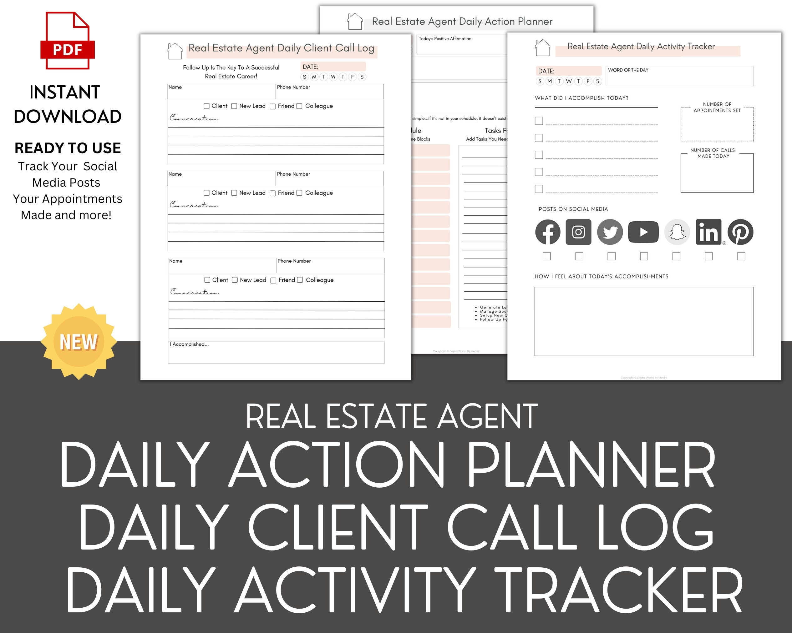 REAL ESTATE PLANNER Bundle | Daily - Action Planner, Client Call Log ...