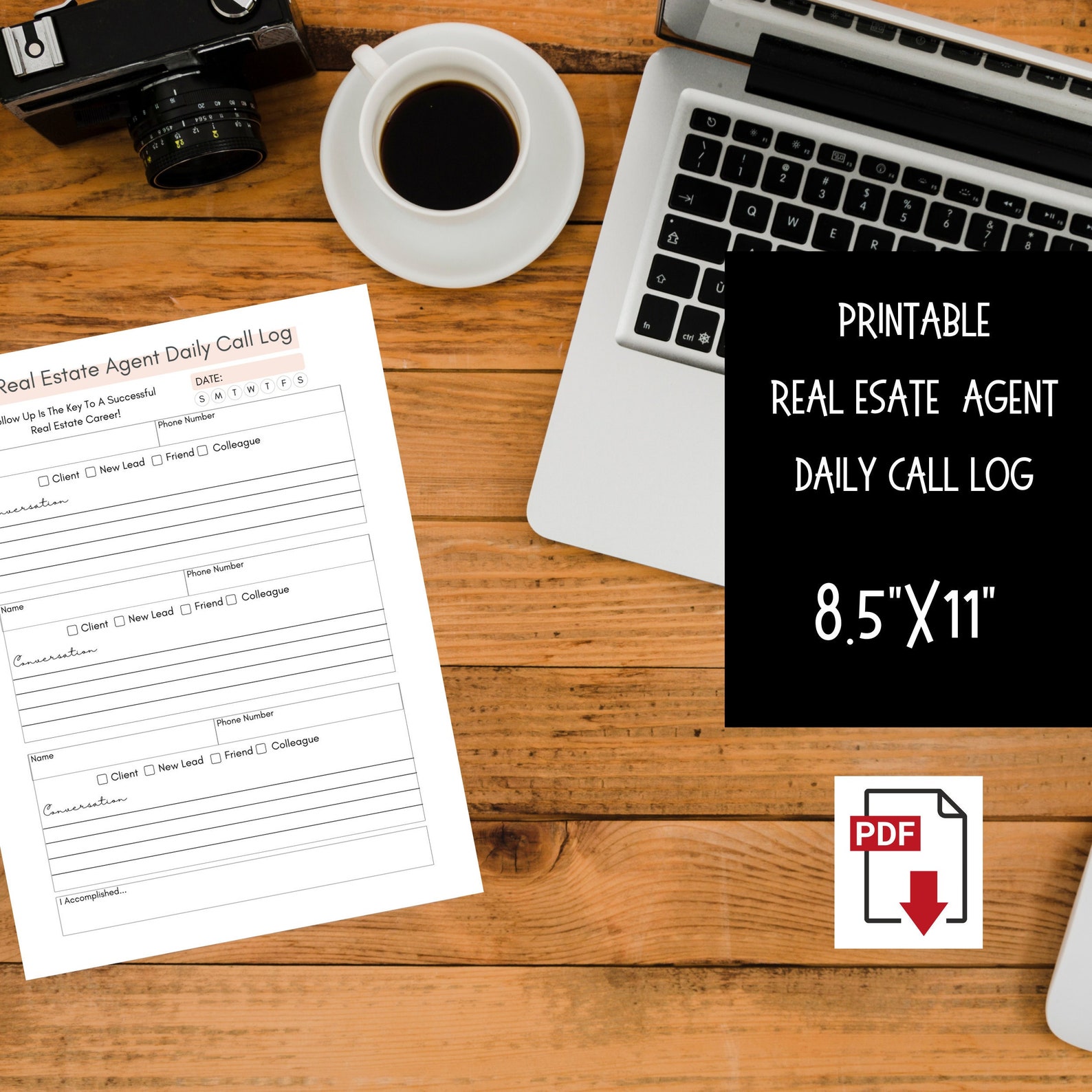 Real Estate Daily Call Log | Daily Call Planner | Realtor Call Activity ...