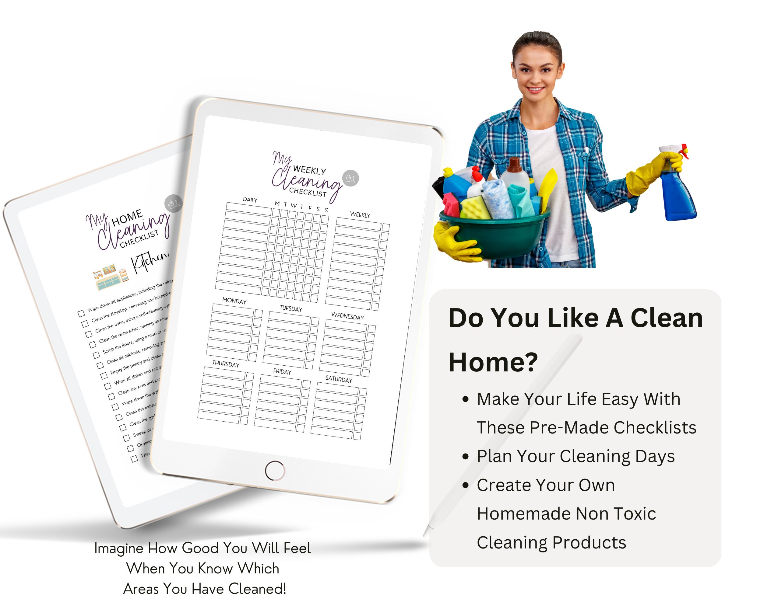CLEANING CHECKLISTS PRINTABLE Modern Spring Home Cleaning Guide With ...