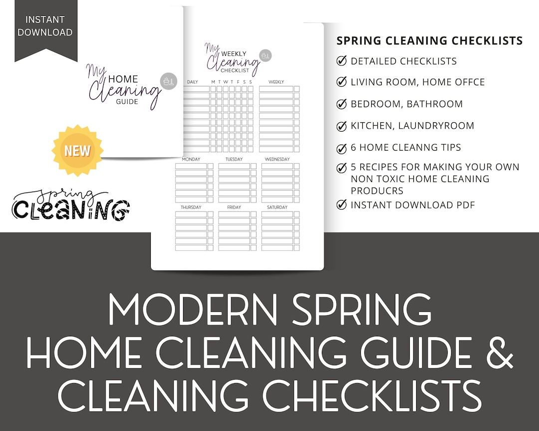 CLEANING CHECKLISTS PRINTABLE Modern Spring Home Cleaning Guide With ...