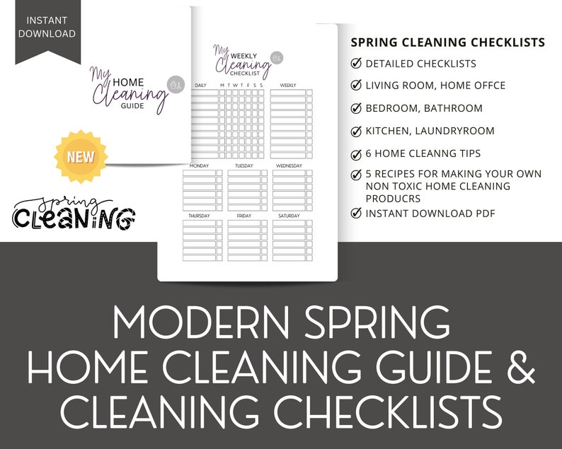 CLEANING CHECKLISTS PRINTABLE Modern Spring Home Cleaning Guide With ...