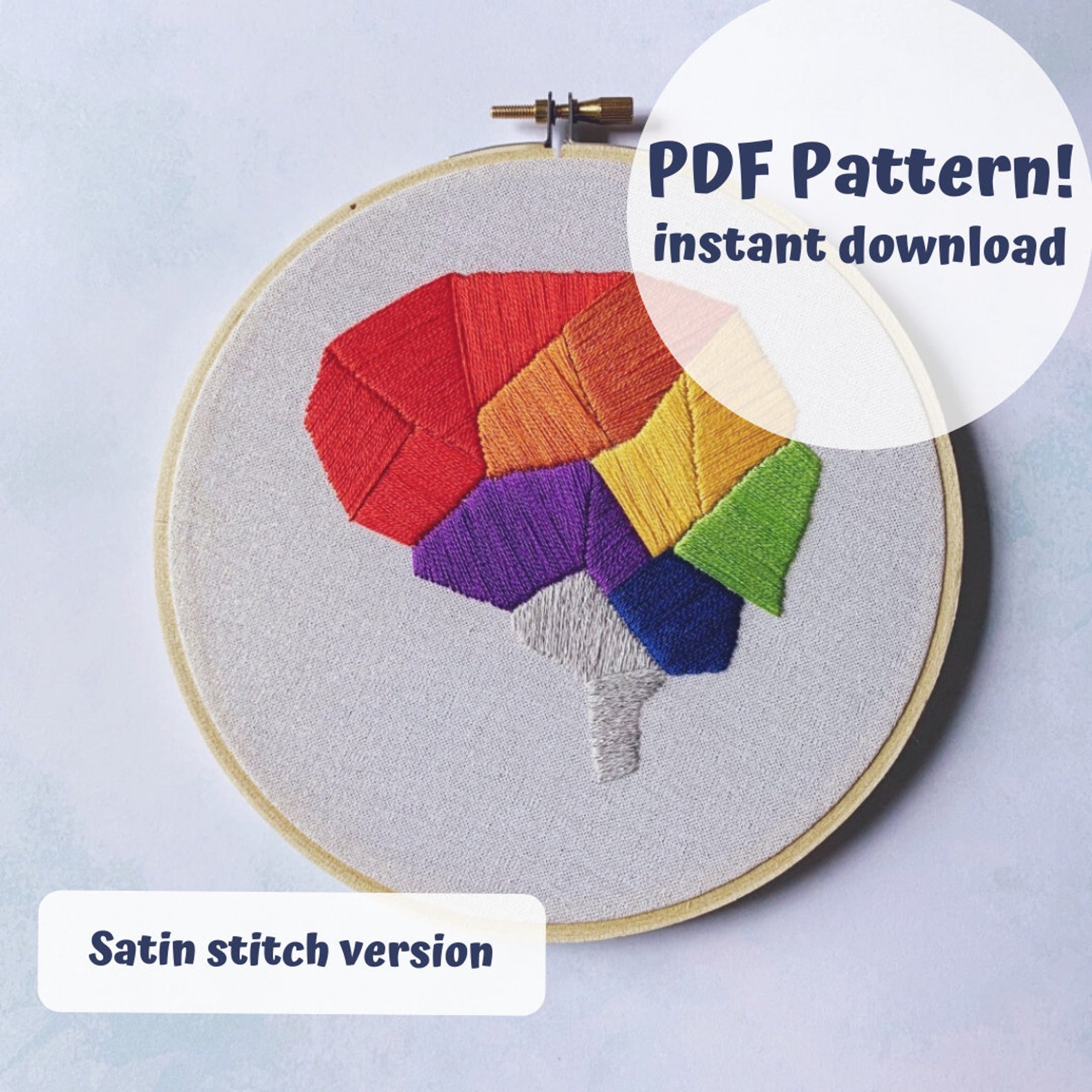 Rainbow Brain Embroidery Pattern, Brainbow, Beginner Embroidery PDF ...