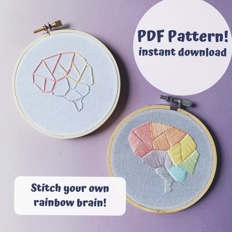 Rainbow Brain Embroidery Pattern, Brainbow, Beginner Embroidery PDF ...
