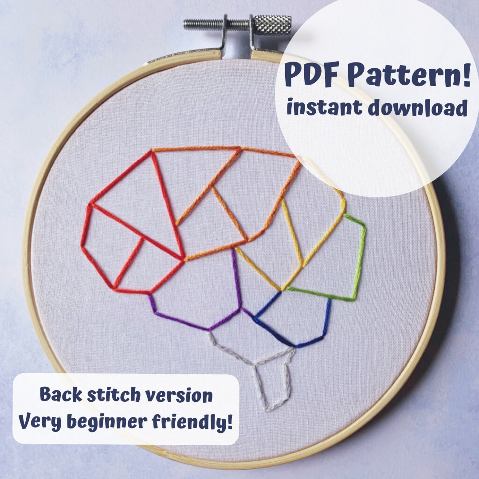 Rainbow Brain Embroidery Pattern, Brainbow, Beginner Embroidery PDF ...