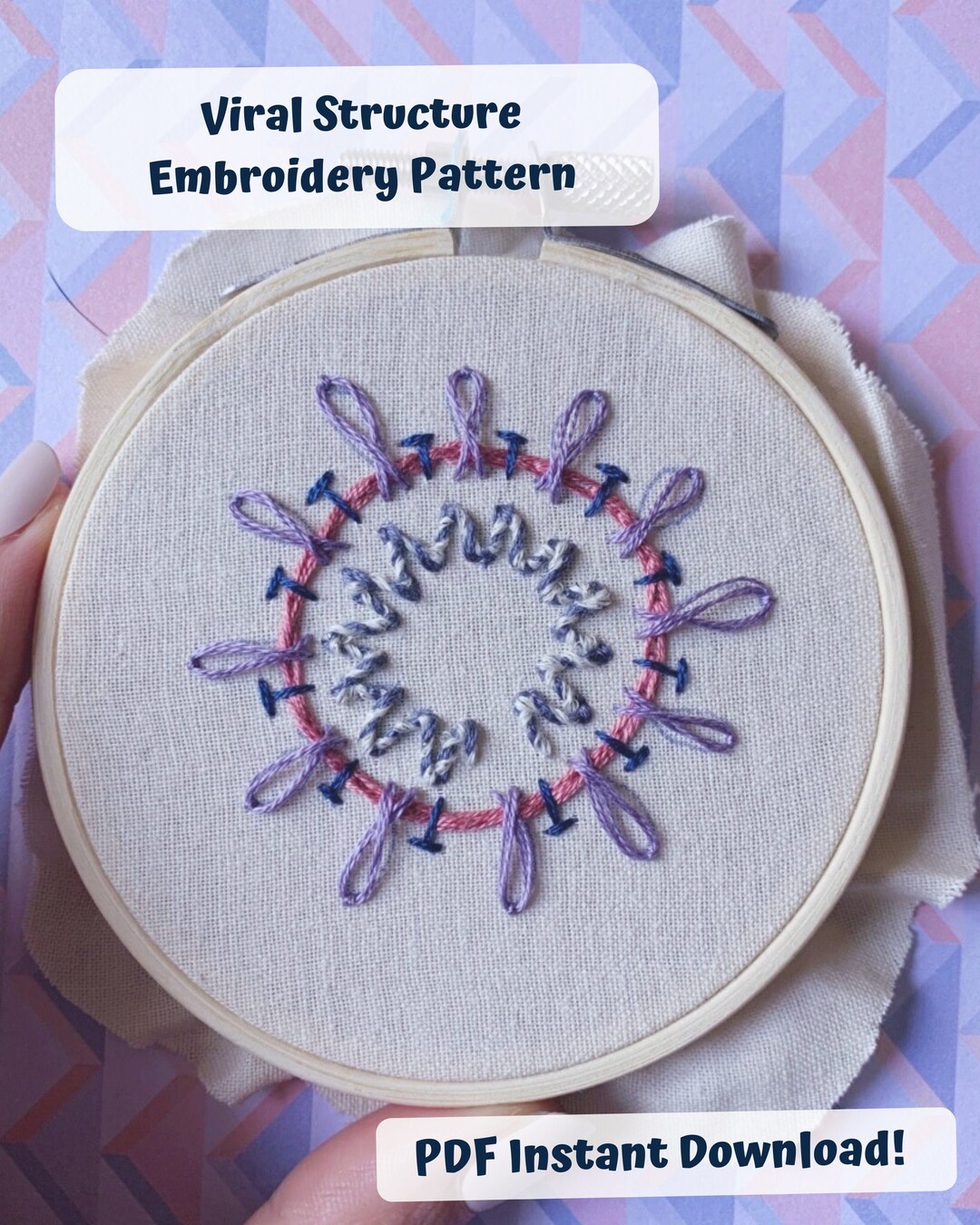 Viral Structure Embroidery PDF Pattern, Sci Edu, Beginner Embroidery ...
