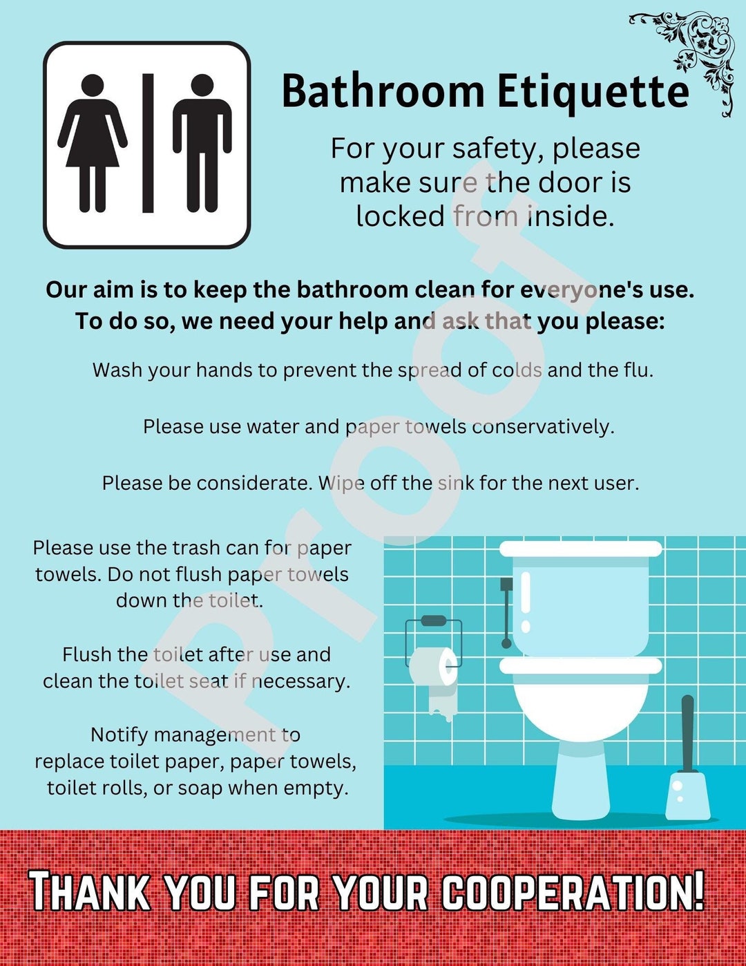 Bathroom Etiquette Sign, Men & Women Restroom Printable (PDF) - Etsy