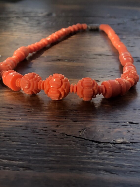 Stunning 1920s Ornate Carved Celluloid Beaded Necklace - Gem