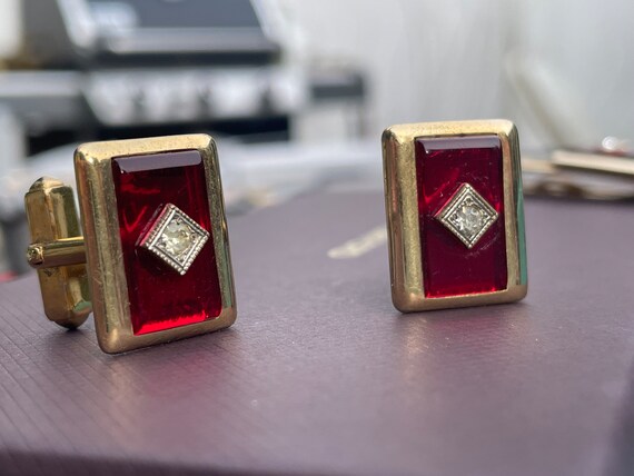 Stunning Anson Red and Gold Art Deco cufflink and tie… - Gem