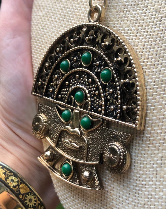 1960s Chunky Signed Emmons Aztec warrior pendant only! - Gem