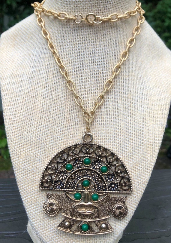 1960s Chunky Signed Emmons Aztec warrior pendant only! - Gem