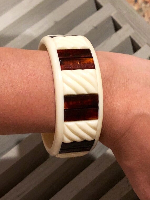 vintage carved ivory and tortoise shell plastic bangl… - Gem