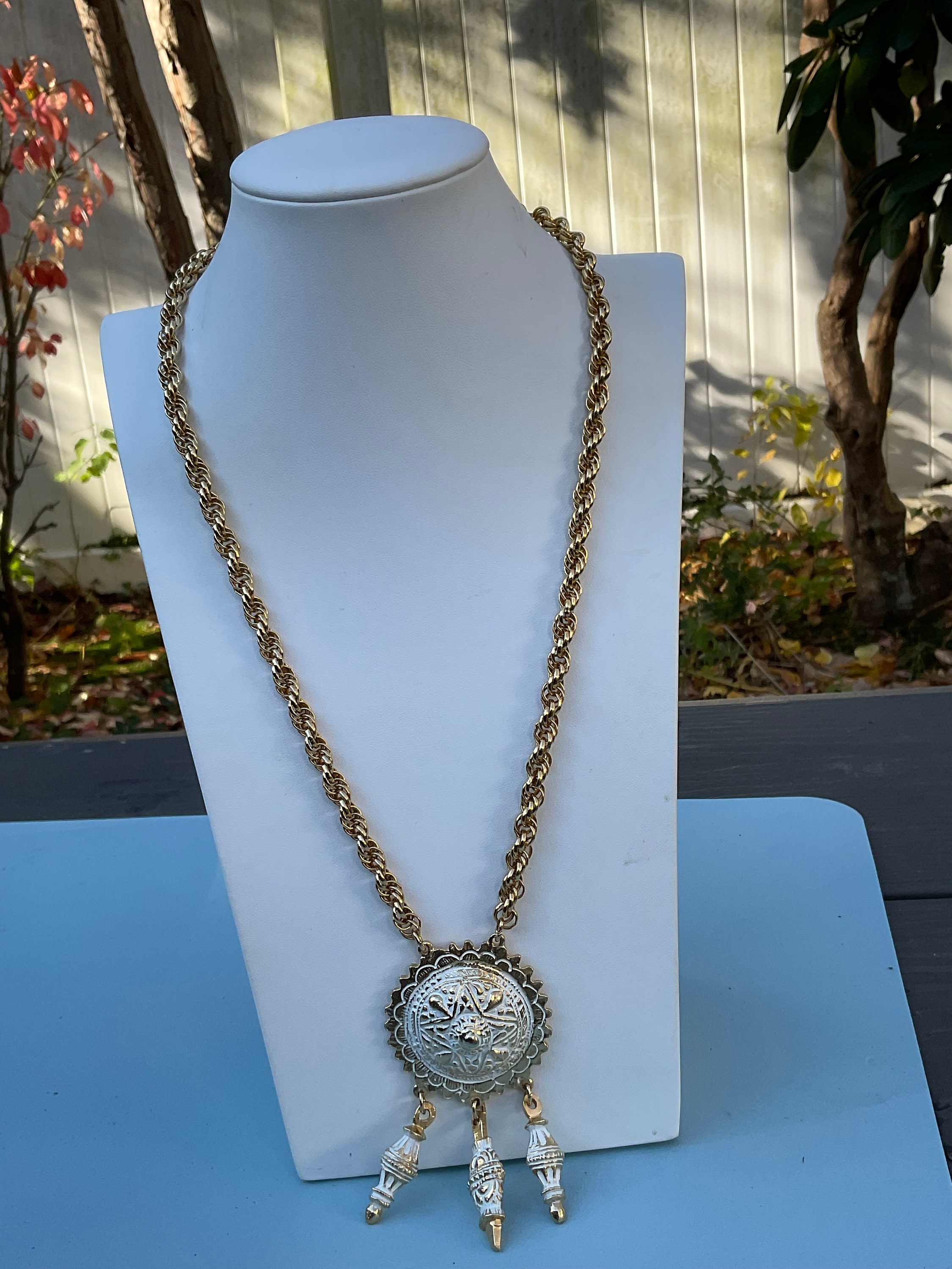 1970s Accessocraft NYC Gold and Winter White Domed Sun Medallion With 3 ...