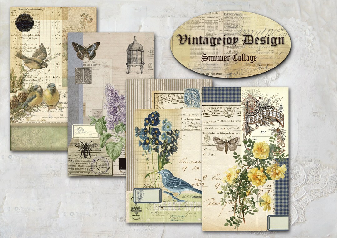 Summer Collage, Digital Collage Papers, Tags and Tickets - Etsy