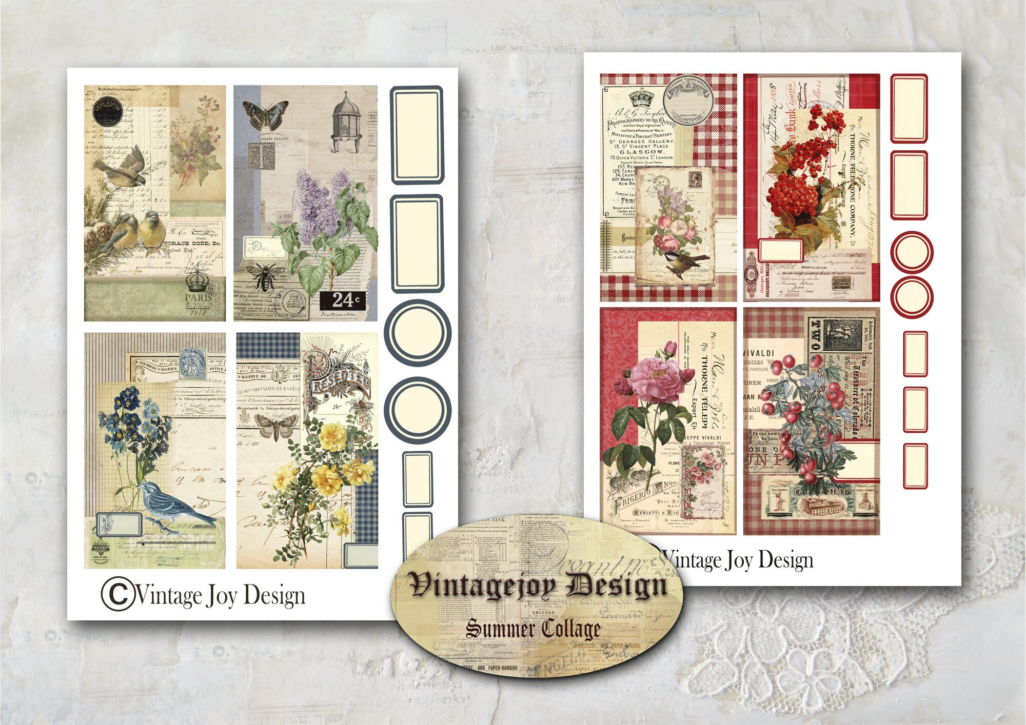 Summer Collage, Digital Collage Papers, Tags and Tickets - Etsy