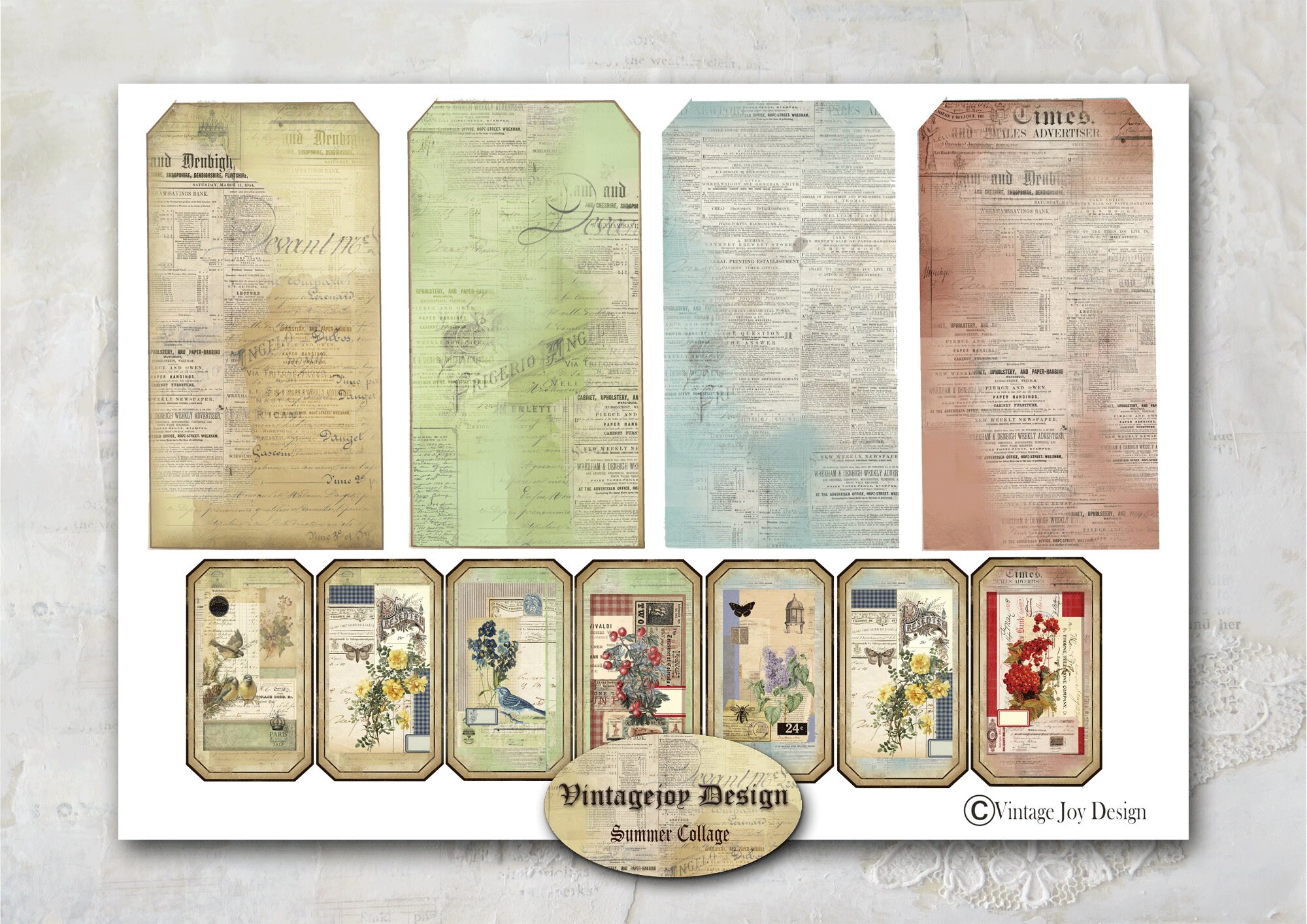 Summer Collage, Digital Collage Papers, Tags and Tickets - Etsy