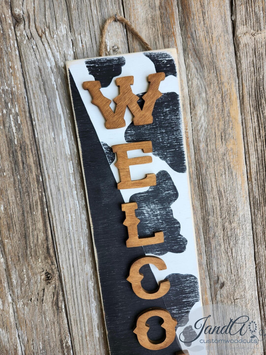 Rustic Cow Print Welcome Door Sign - Etsy