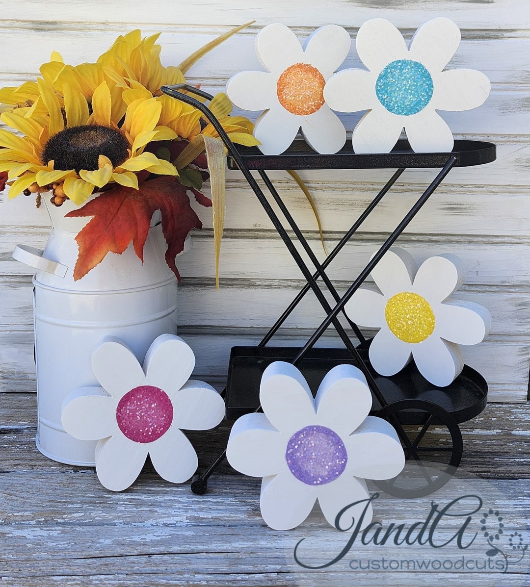 Handcrafted Chunky Wooden Daisies/charming Shelf, Tray, or Mantle Decor ...