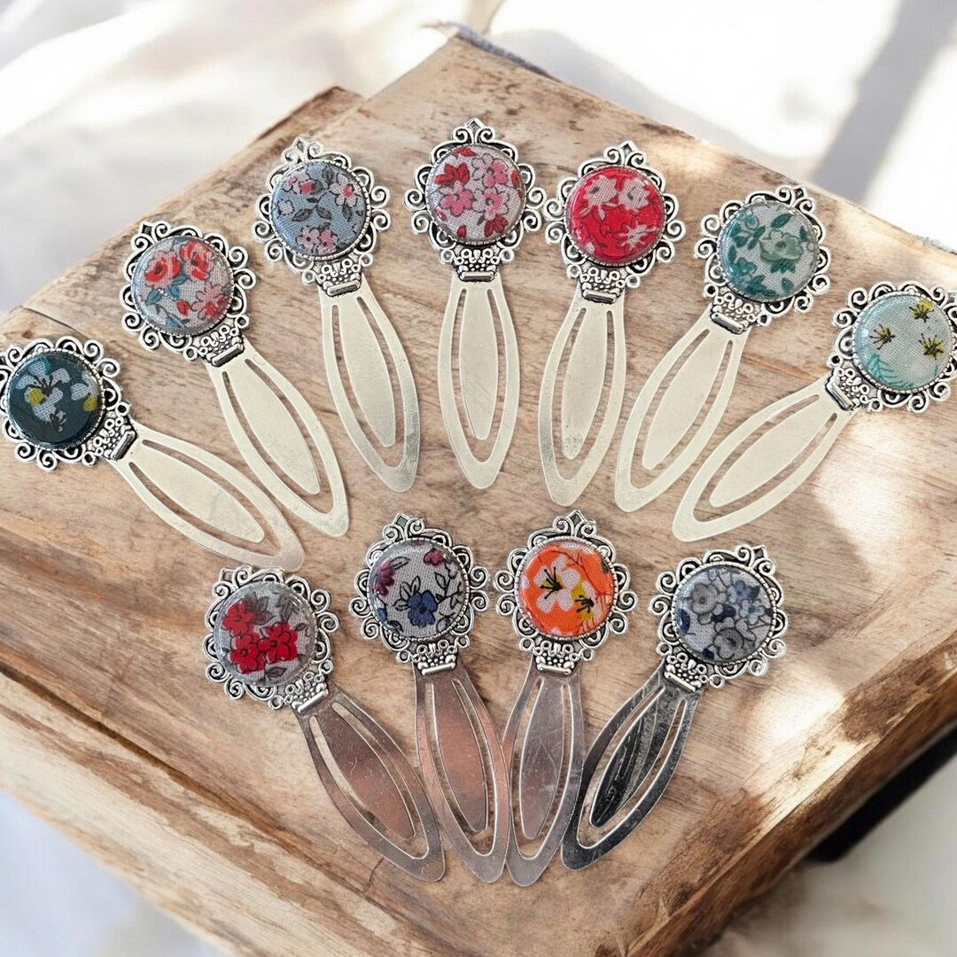 Vintage Silver Tone Metal Bookmarks With Handmade Resin and Fabric ...