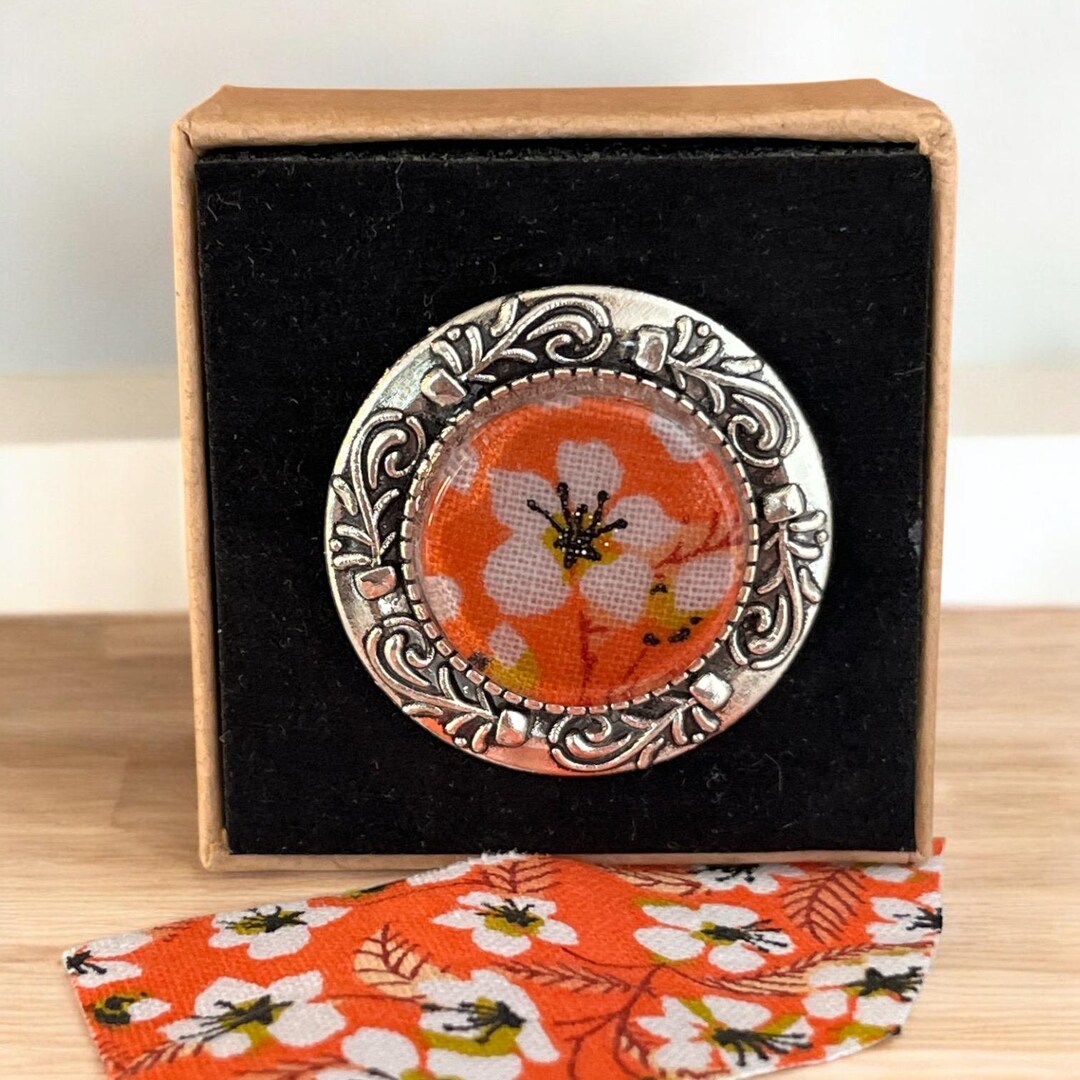 Vintage Antique Adjustable Orange Flower Ring for Women Handmade Resin Cabochon Jewelry, Elegant ...