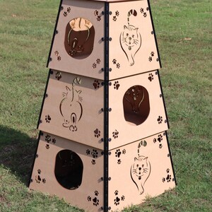 Cat Tower Home DIY Wood Boxes for Cats Play Sleep Hide Laser Cut Wood ...