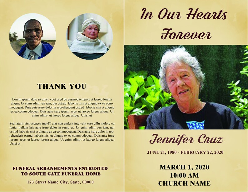 Printable Gold Funeral Program Obituary Template Word Doc | Etsy