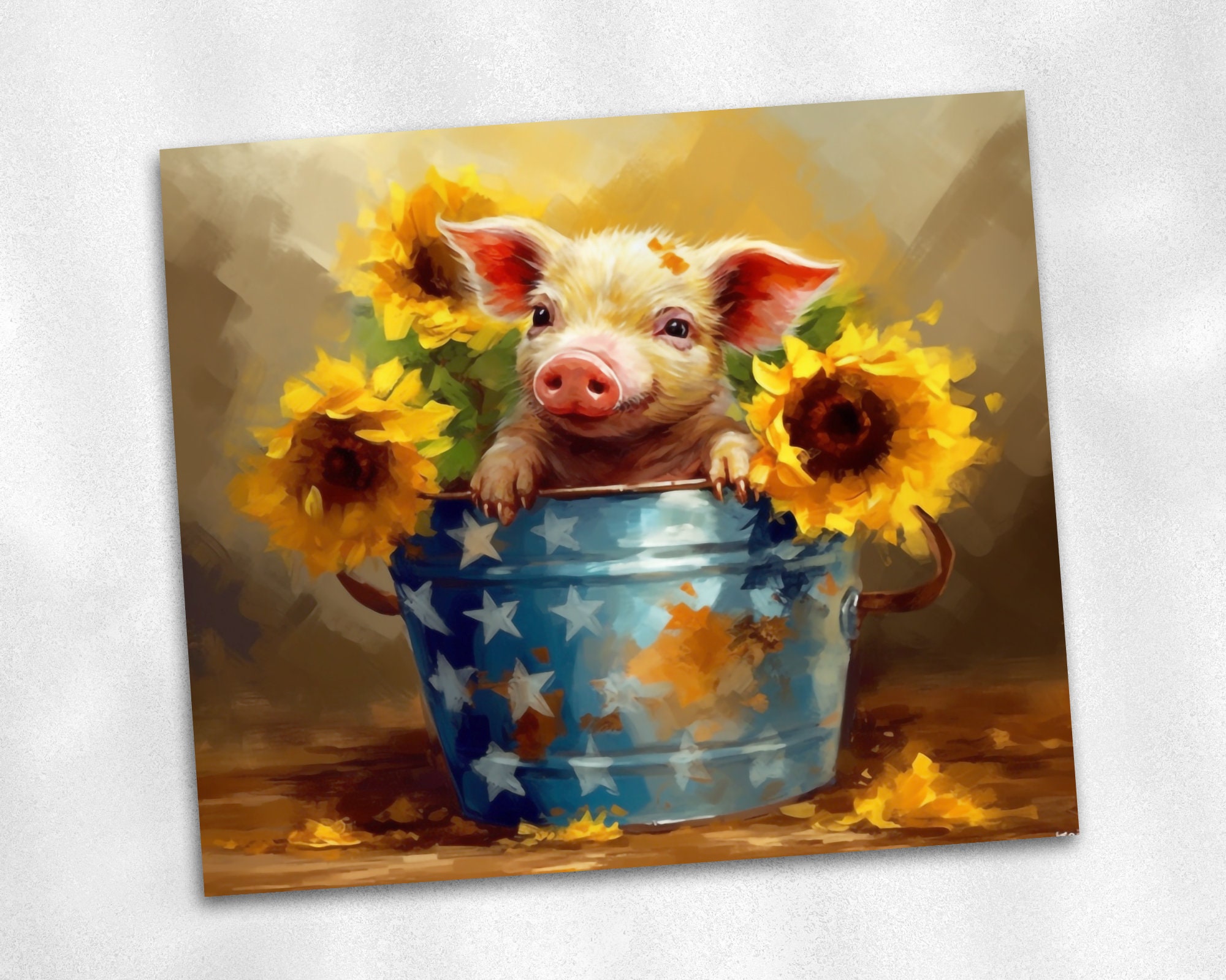 Baby Pig in a Bucket With US Flag and Sunflower Tumbler Wrap 20 Oz ...