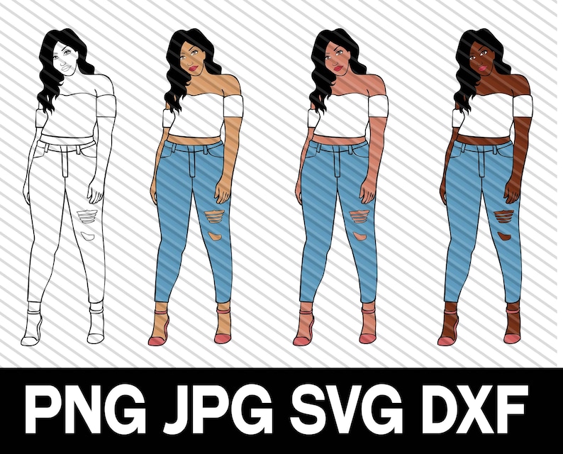 Curvy Black Woman Ripped Jeans SVG: Melanin Art (digital Download) - Etsy