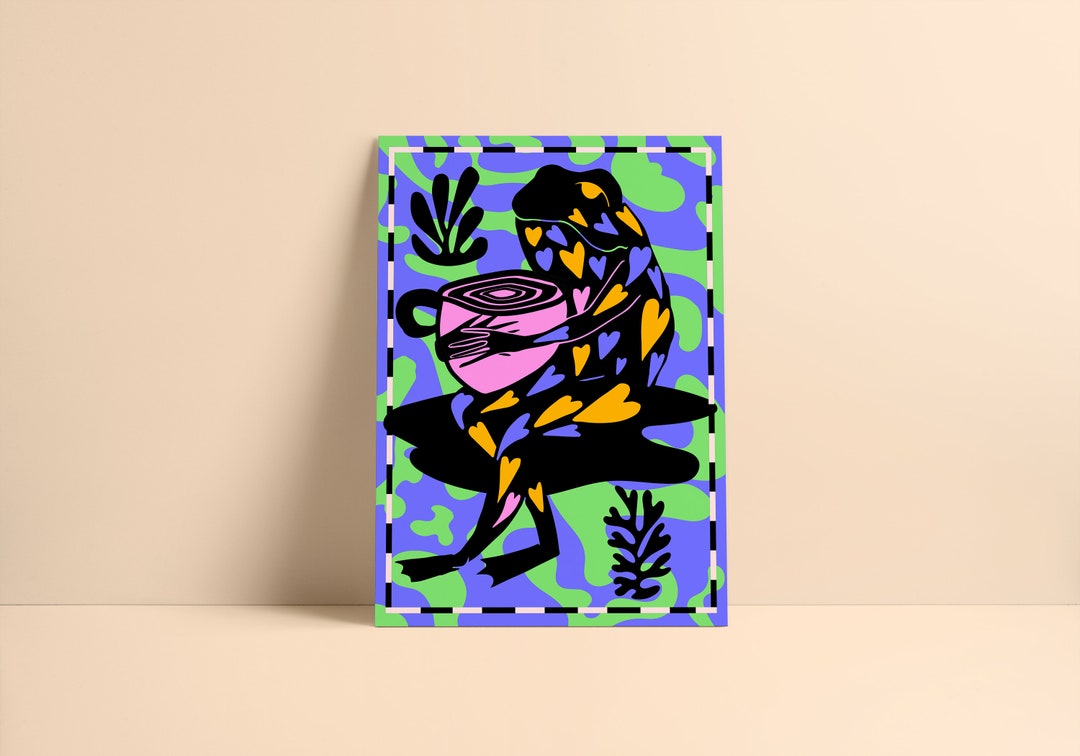 Coffee Frog Latte Art A4 Colourful Print Design-home Decor-wall Art ...