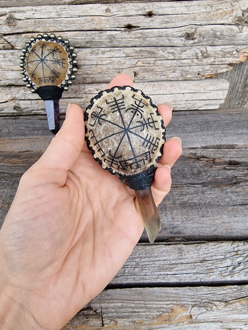 Vegvisir Shamanic Rattle. Unique Leather Maracas. Shamanic Tool ...