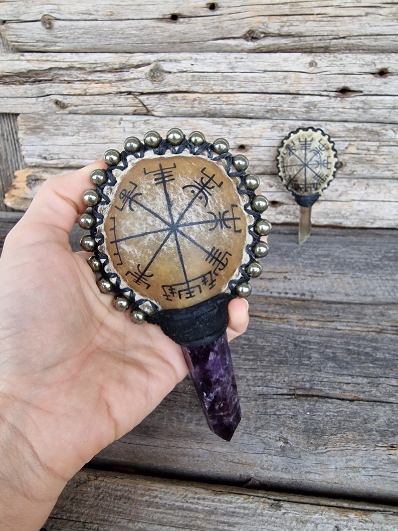 Vegvisir Shamanic Rattle. Unique Leather Maracas. Shamanic Tool ...