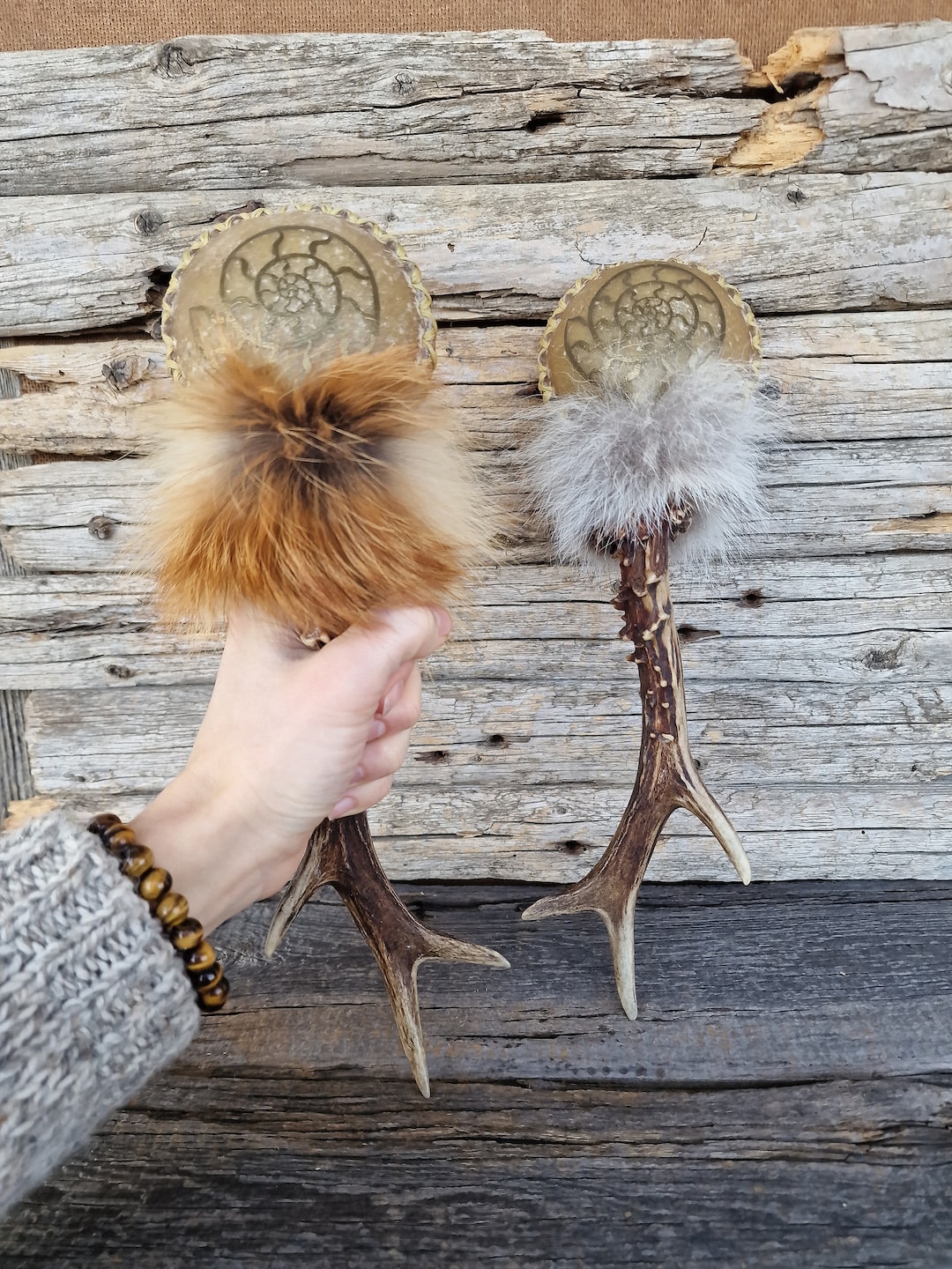 Shamanic Ammonite Rattle. Unique Leather Maracas. Shamanic Tool ...