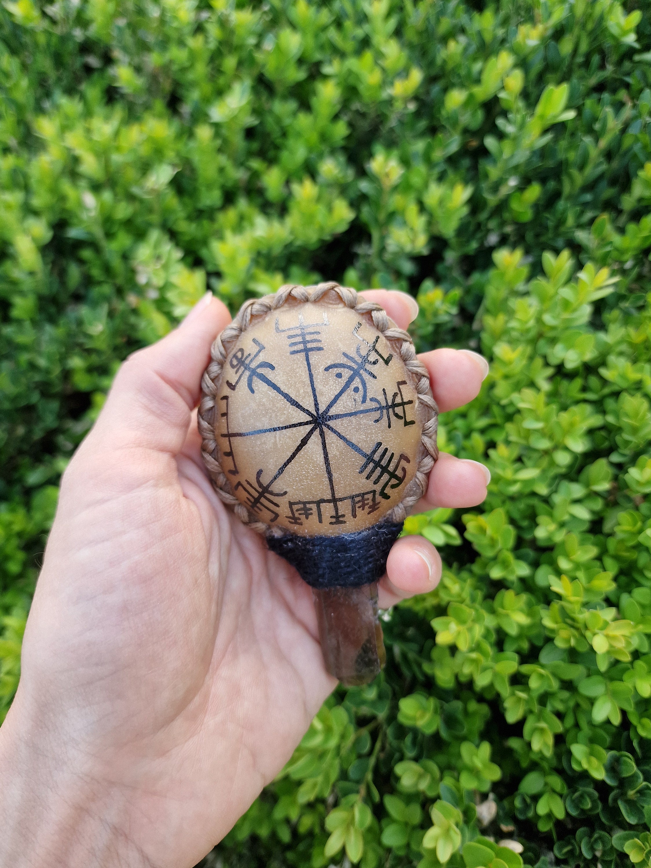 Vegvisir Shamanic Rattle. Unique Leather Maracas. Shamanic Tool ...
